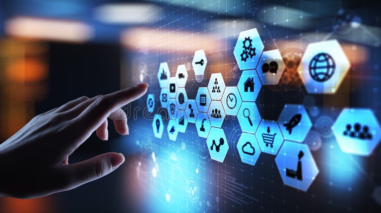 Mixed Media, Business Intelligence Icons on Virtual Screen, Analysis ...