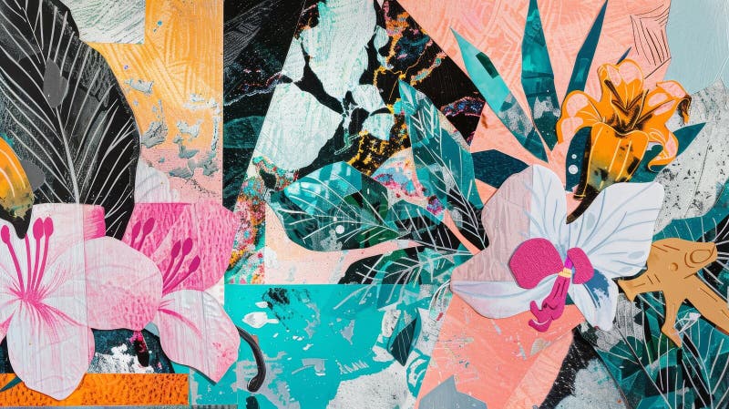 Mixed Media Collage Art Paint, Fabric, Paper Cutouts for Layered Effect ...