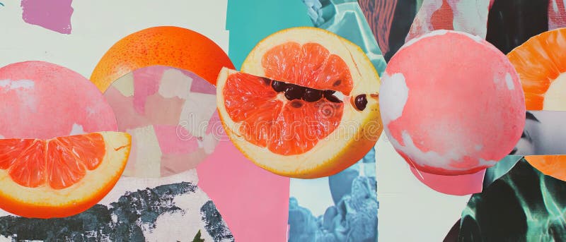 Mixed Media Collage Artwork Featuring Vibrant Fruit Cross-sections and ...