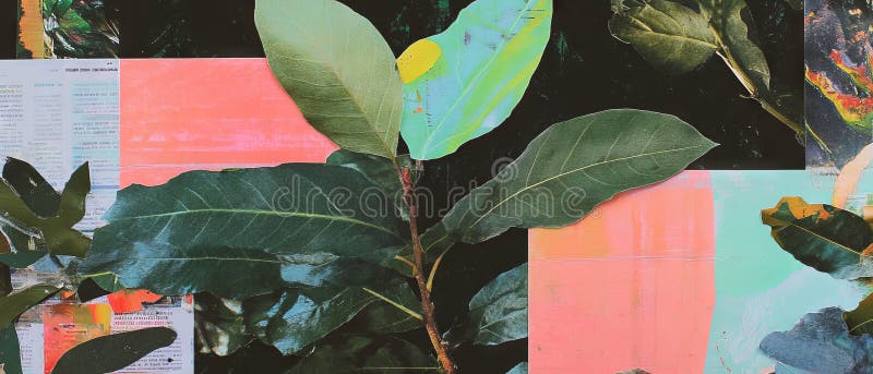 Mixed Media Collage Blending Smooth Leaves and Rough Bark Textures for ...