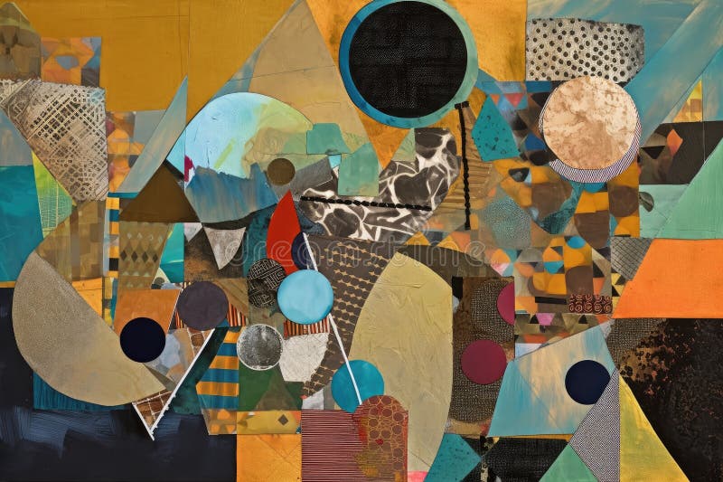 Mixed-media Collage Featuring Geometric Shapes, Textures, and Colors ...