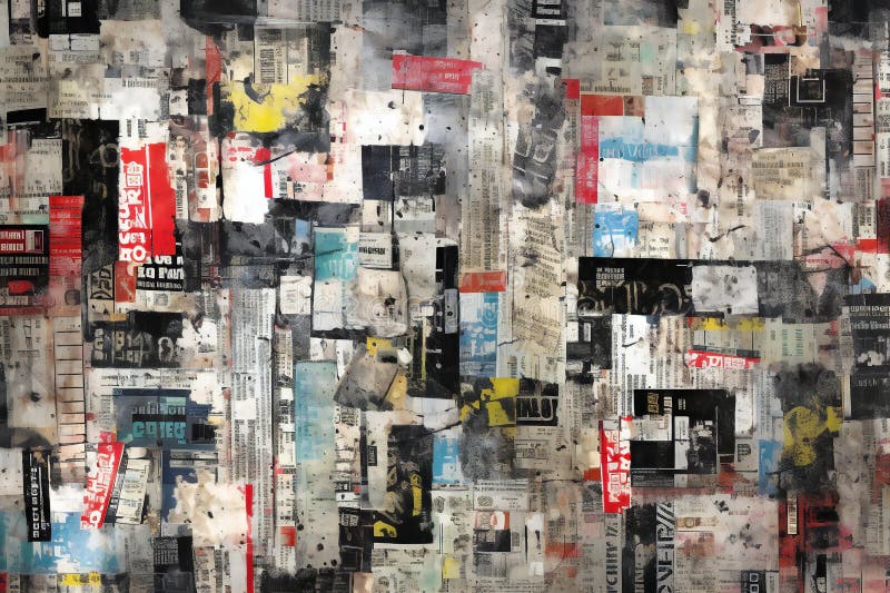 Mixed Media Collage, Newspaper Collage on Grunge Background Stock ...