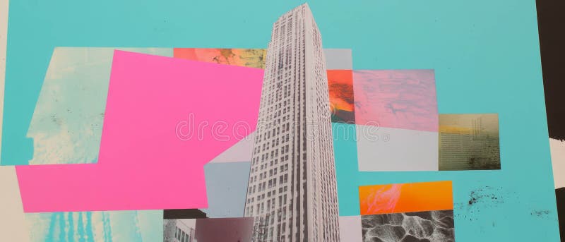 Mixed Media Collage Showcasing Fragmented Skyscraper with Geometric ...