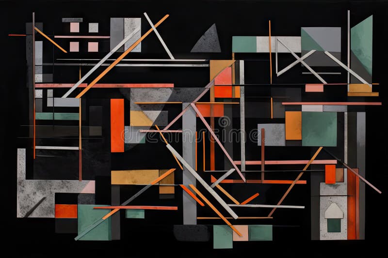 Mixed-media Geometric Composition on Black Background Stock ...