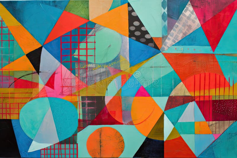 Mixed-media Geometric Composition with Bold and Bright Colors Stock ...