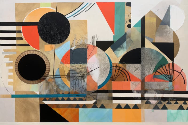 Mixed-media Geometric Composition with Lines, Shapes, and Colors Stock ...