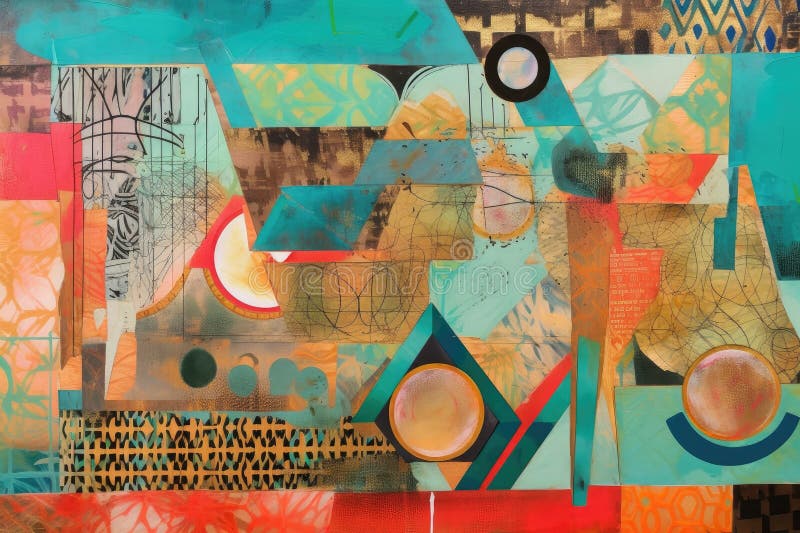 Mixed-media Geometric Composition, with Richly Colored Shapes and ...