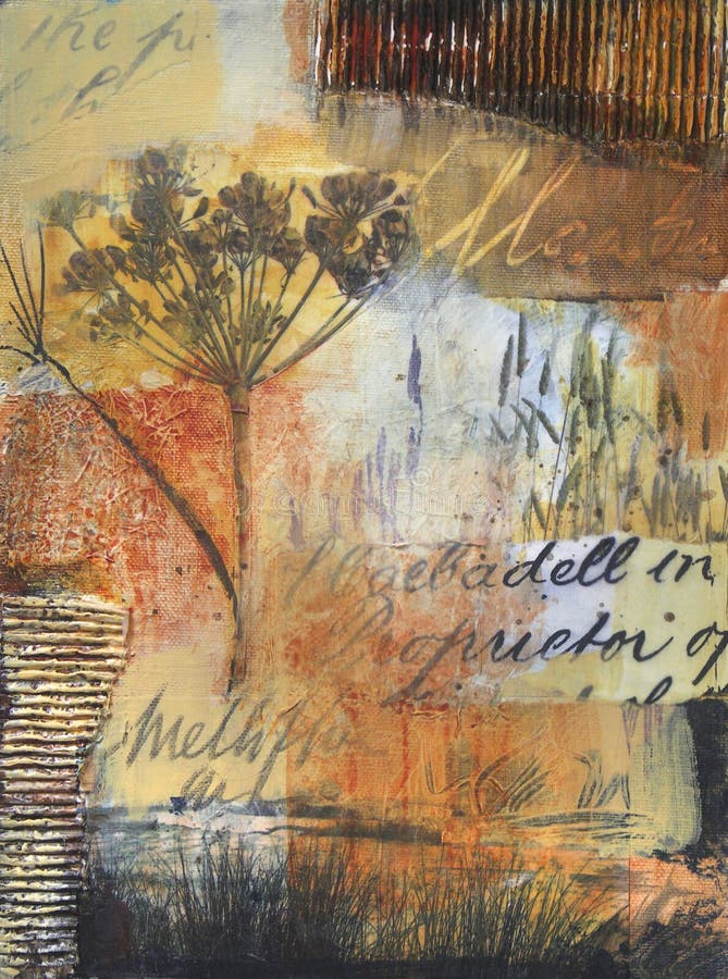Mixed Media Painting with Nature Element Stock Illustration ...