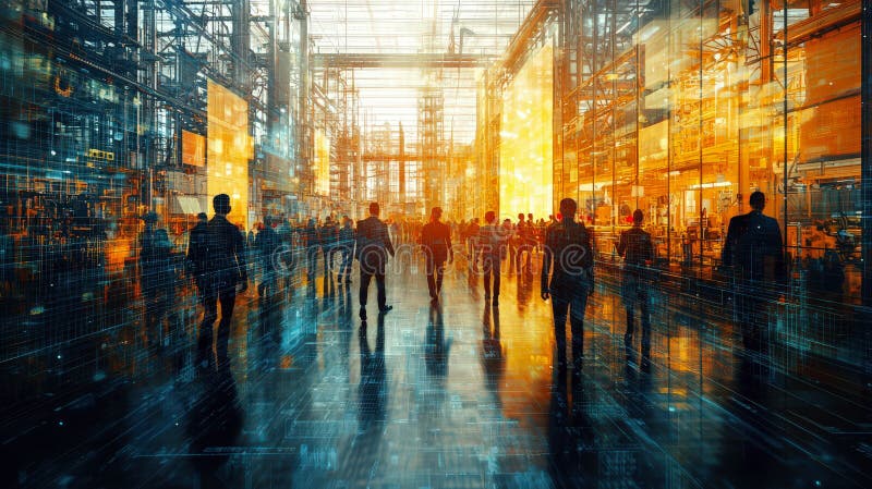 Mixed Media of People of Different Professions Walking in Factory and ...