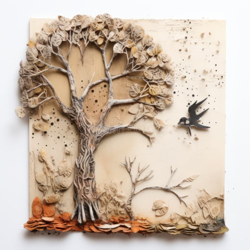 Mixed Media Tree Carving on White Background Stock Illustration ...