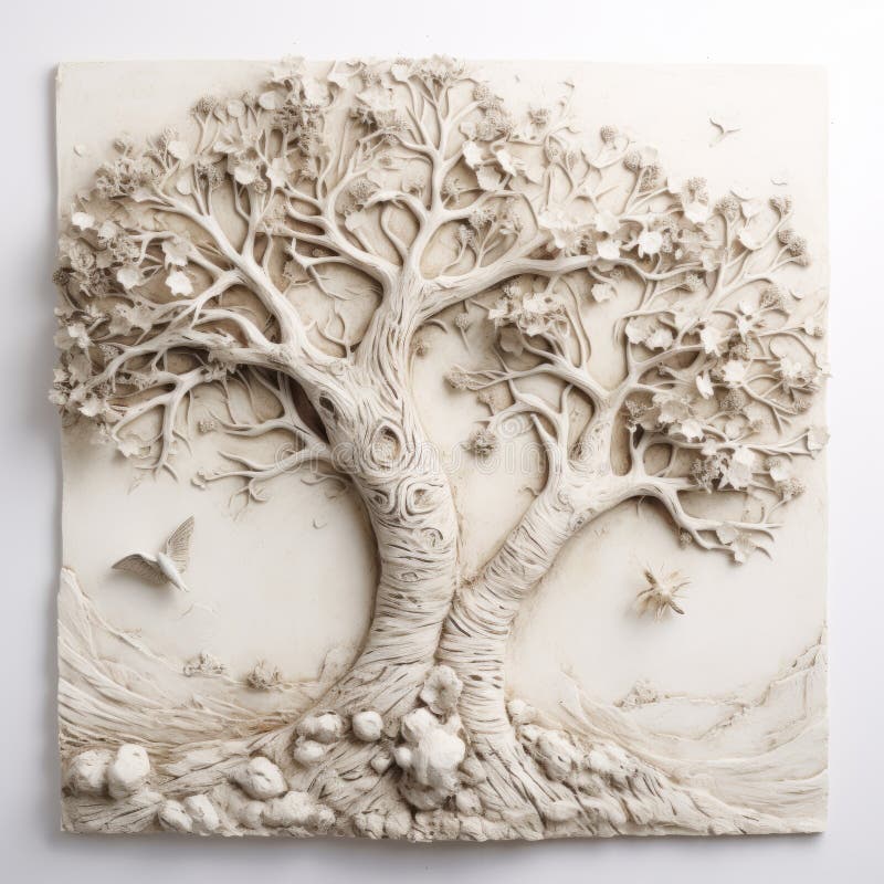 Mixed Media Tree Carving on White Background Stock Illustration ...