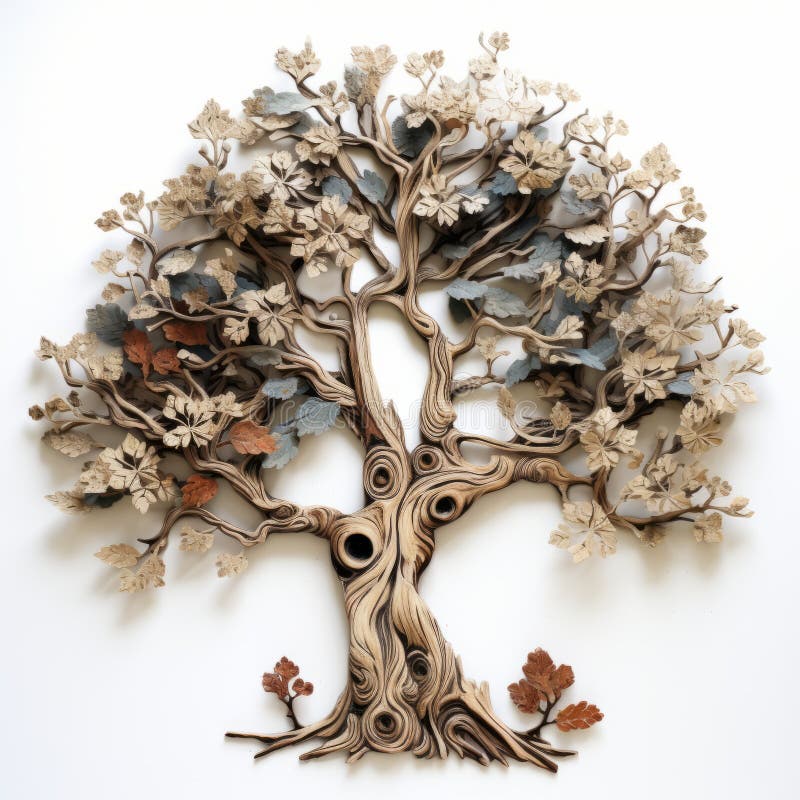 Mixed Media Tree Carving on White Background Stock Illustration ...