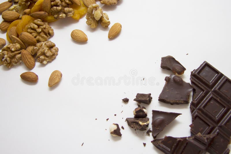Mixed nuts with chocolate stock image. Image of banana - 55684497