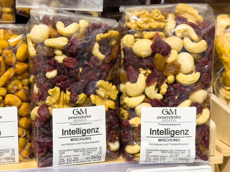 Mixed Nuts and Dried Fruit Packaging Display in Grocery Store Editorial ...