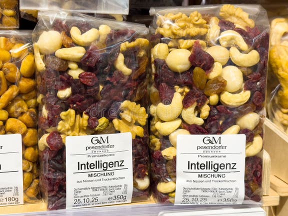Mixed Nuts and Dried Fruit Packaging Display in Grocery Store Editorial ...