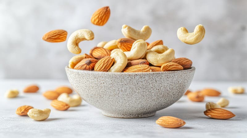 Mixed Nuts Falling into Bowl, Healthy Snack or Ingredients, White ...