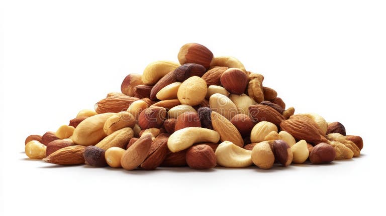 Mixed Nuts Heap on White Background. Neural Network AI Generated Stock ...