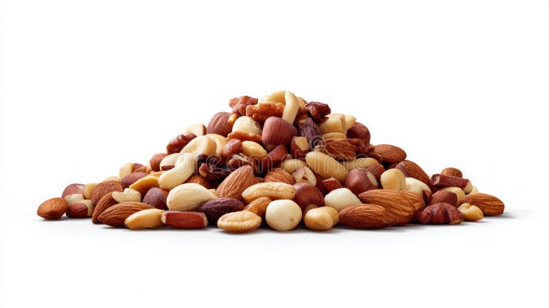 Mixed Nuts Heap on White Background. Neural Network AI Generated Stock ...