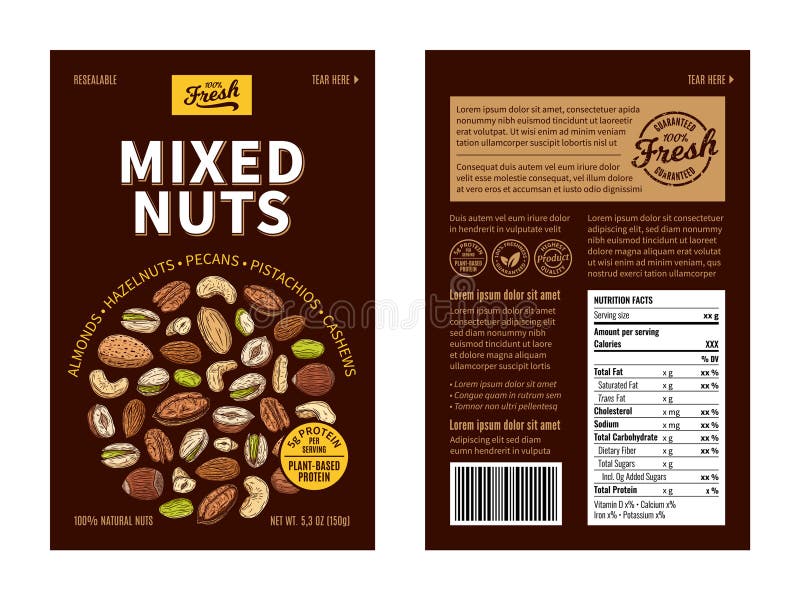 Mixed Nuts Packaging Design Template Stock Vector - Illustration of ...
