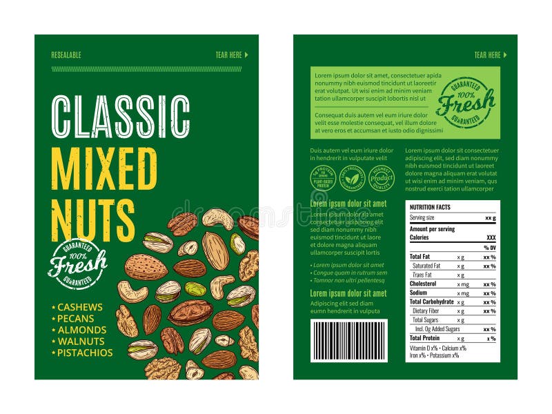 Mixed Nuts Packaging Design Template Stock Vector - Illustration of ...
