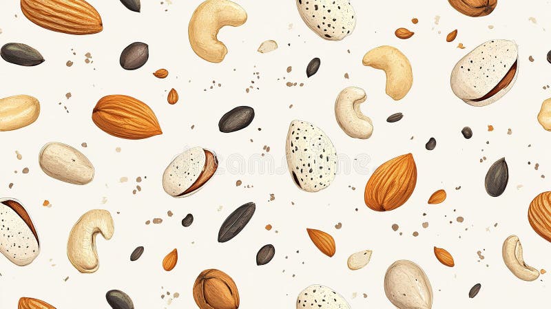 Mixed Nuts, Seeds, Falling, White Background, Food Pattern, Packaging ...
