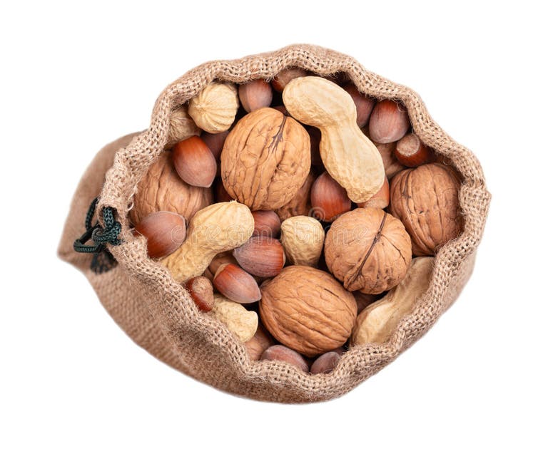 Mixed Nuts in Their Shells, Unshelled Snack Nuts in Opened Gunny Sack ...
