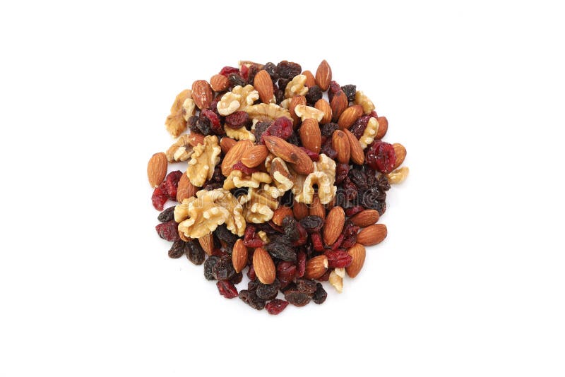 Mixed Nuts on a Wooden Plate Isolated on a White Background. Stock ...