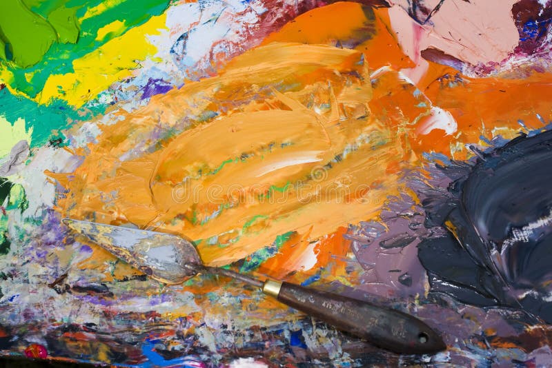 Mixed Oil Colors and Painting Tool Stock Photo - Image of painter, blue ...