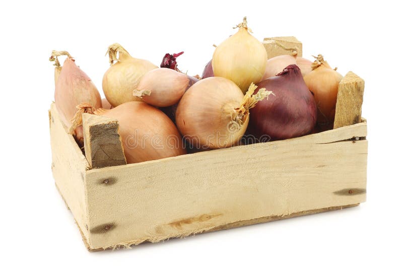 Mixed Onions in a Wooden Box Stock Photo - Image of shallots, spicy ...