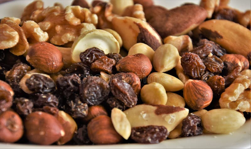 Different Peeled Nuts and Raisins Closeup Stock Image - Image of fresh ...