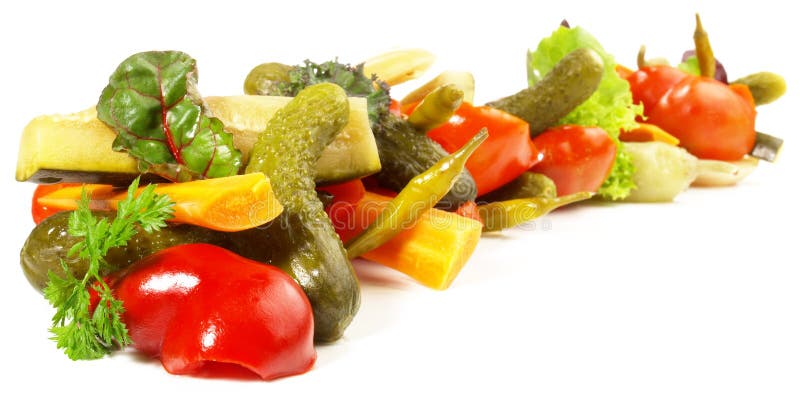 Mixed Pickles Panorama Isolated on White Background Stock Photo - Image ...