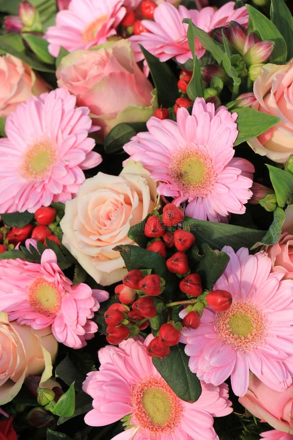 Mixed pink flowers stock photo. Image of arrangement - 89794676