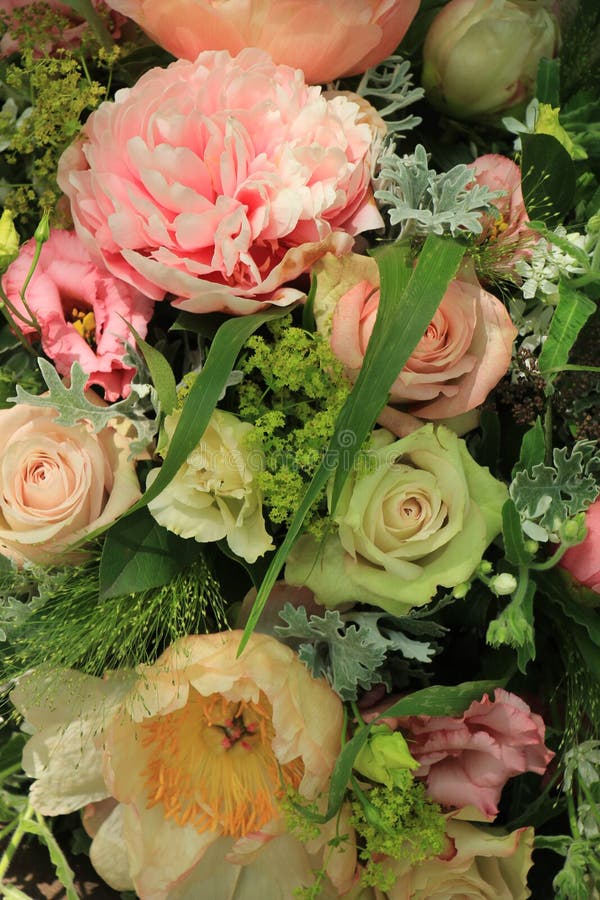 Mixed Pink Spring Bouquet: Roses and Peonies Stock Image - Image of ...