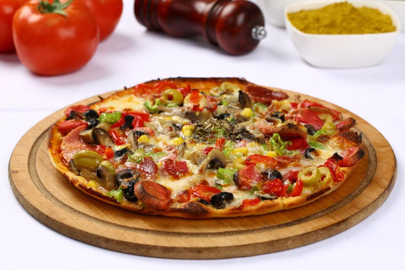 Mixed Pizza stock photo. Image of background, lunch, isolation - 96309846