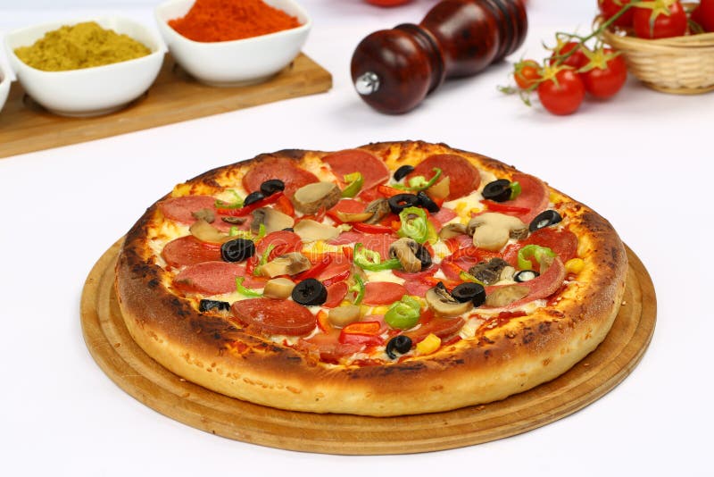 Mixed Pizza stock photo. Image of meat, delicious, healthy - 96309994