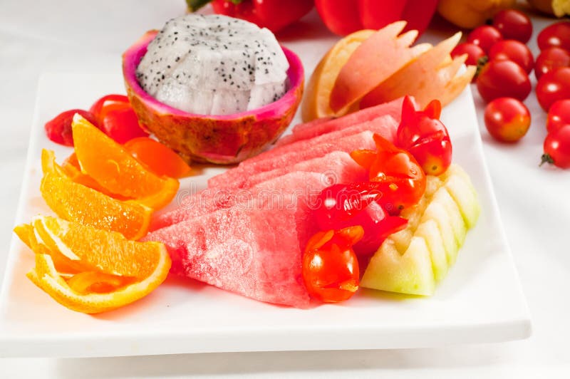 Mixed Plate of Fresh Sliced Fruits Stock Image - Image of fruits ...