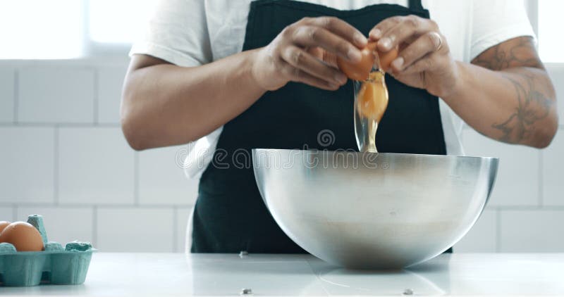 Mixed Race Baker Makes a Cake. Stock Image - Image of preparation ...
