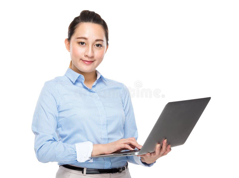 Mixed Race Business Woman Use Laptop Computer Stock Photo - Image of ...