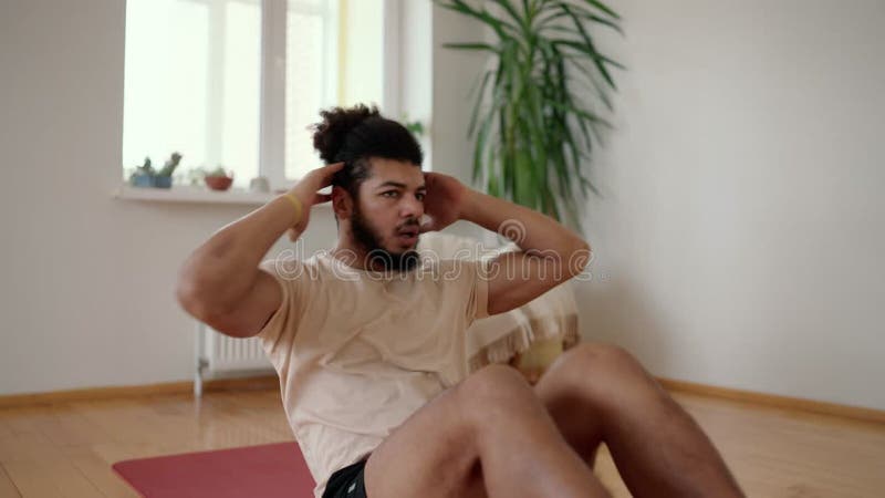Mixed Race Guy Making Cross Sit Ups Exercises for the Abs Stock Footage ...