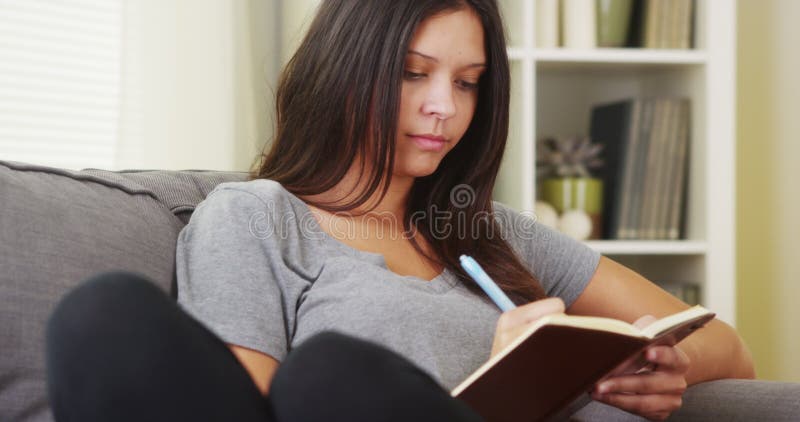 Mixed Race Woman Writing in Her Diary Stock Footage - Video of note ...