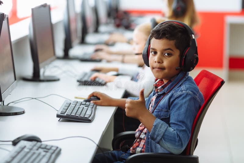 Mixed Racial Group of Elementary School Children in Computer Class ...