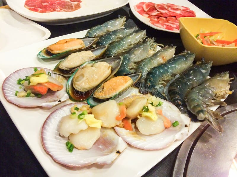 Mixed raw seafood. stock photo. Image of seafood, shellfish - 68535428