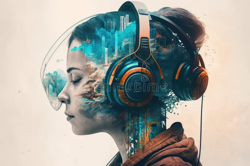 Mixed Reality Future Technology with Headphones and Vr Headset Double ...