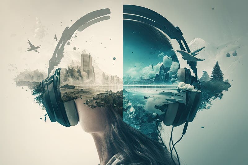 Mixed Reality Future Technology with Headphones and Vr Headset Double ...