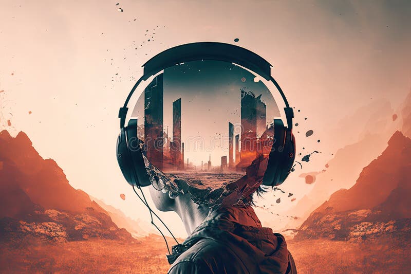 Mixed Reality Future Technology with Headphones and Vr Headset Double ...