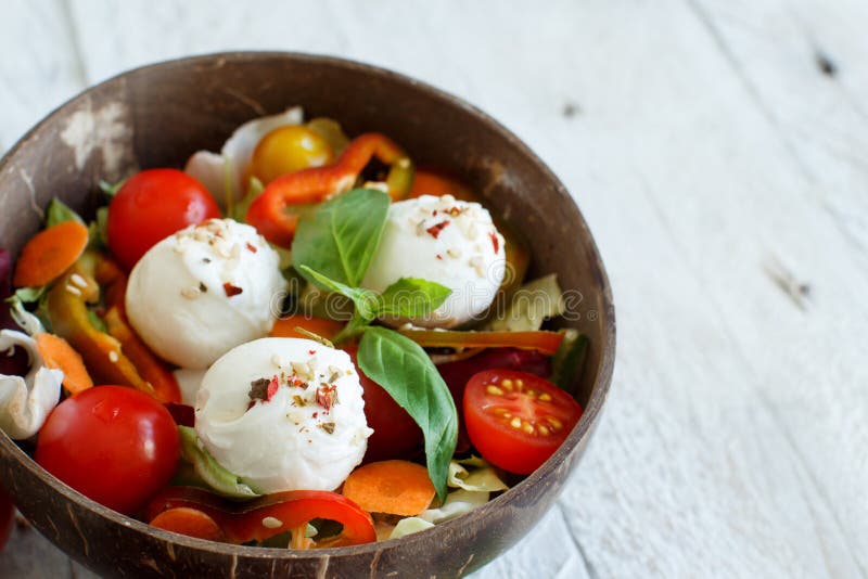 Mixed Salad with Mozzarella Stock Photo - Image of cuisine, meal: 127689476
