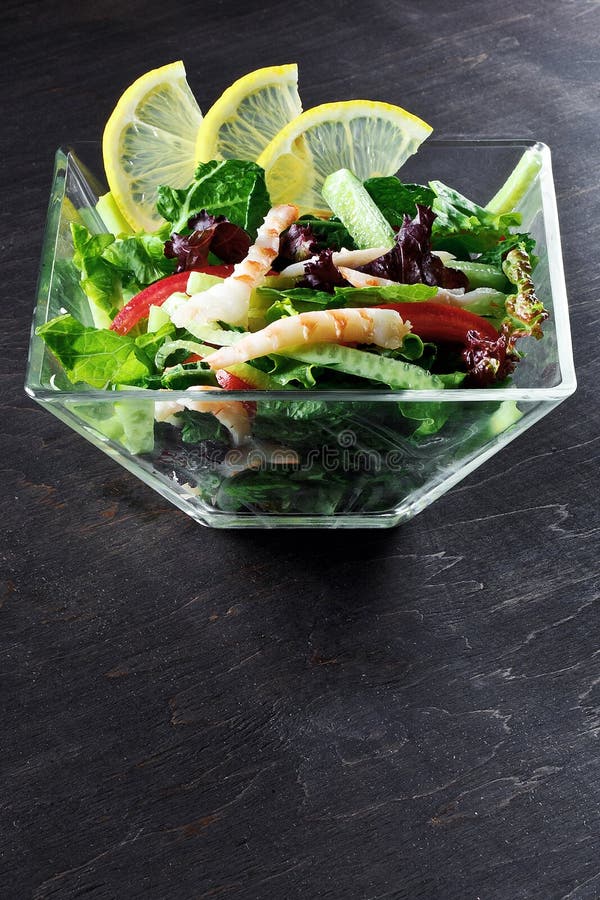 Mixed salad with seafood stock image. Image of yellow - 48668903