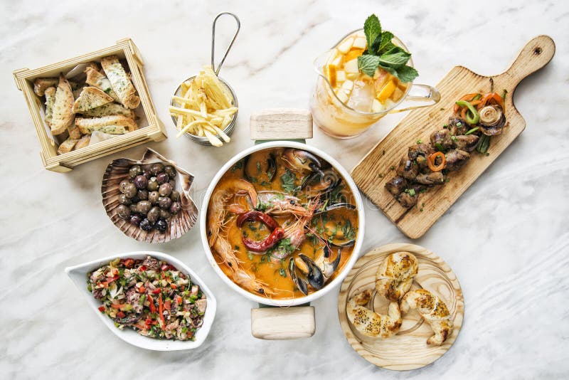 Mixed Seafood Selection Gourmet Set Meal on Table Stock Image - Image ...