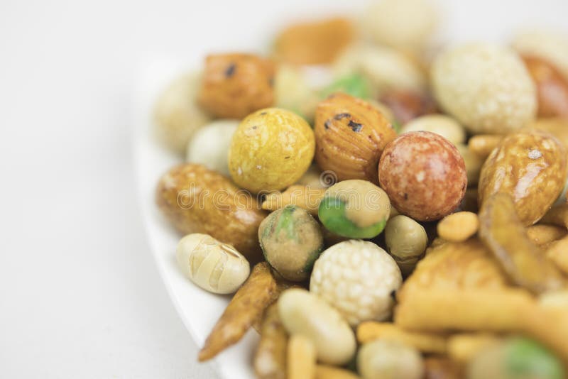 Mixed Snacks Rice, Nuts and Green Beans Stock Photo - Image of corn ...