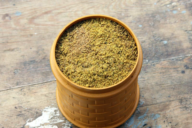Mixed Spice Zaatar or Zatar in Wooden Bowl on Stone Background Stock ...
